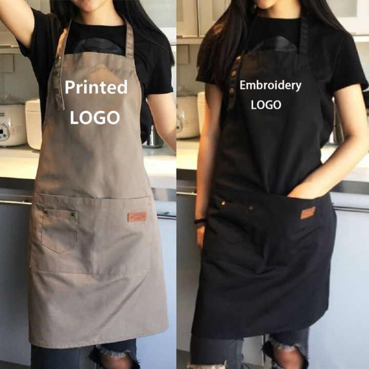 Custom Company Shop LOGO Kitchen Aprons For Woman Men Chef Work Grill ...