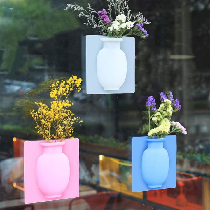 Silicone Sticky Vase, Stick on The Wall Flower Pot Magic Flower Plant ...
