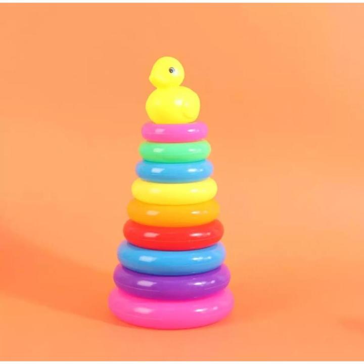 Rainbow Stacking Rings Tower Toy With Yellow Duck Big Size For Kids ...