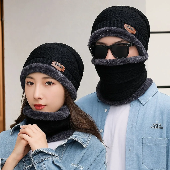 Wool Cap With Neck Warmer| Beanie | Neck Warmer Scarf Set Wool Cap With ...