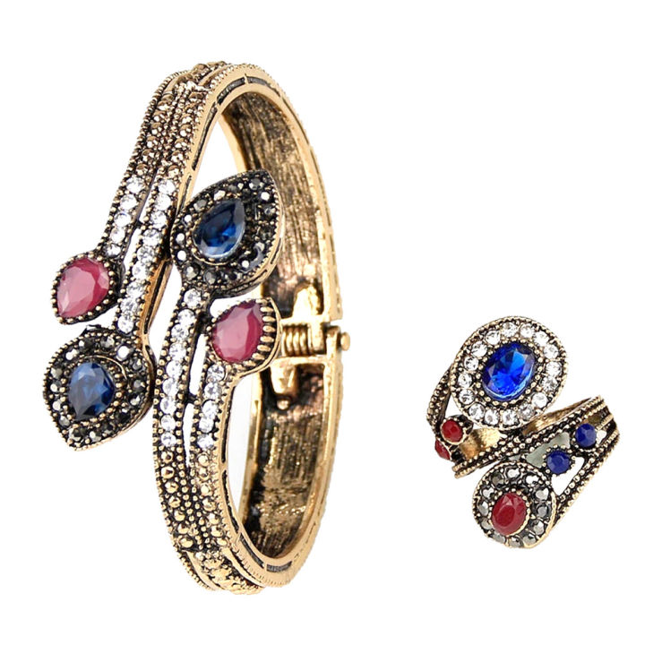 Conjunto De Joyería De Anillo Y Brazalete De Resina Turca Vintage Para ...