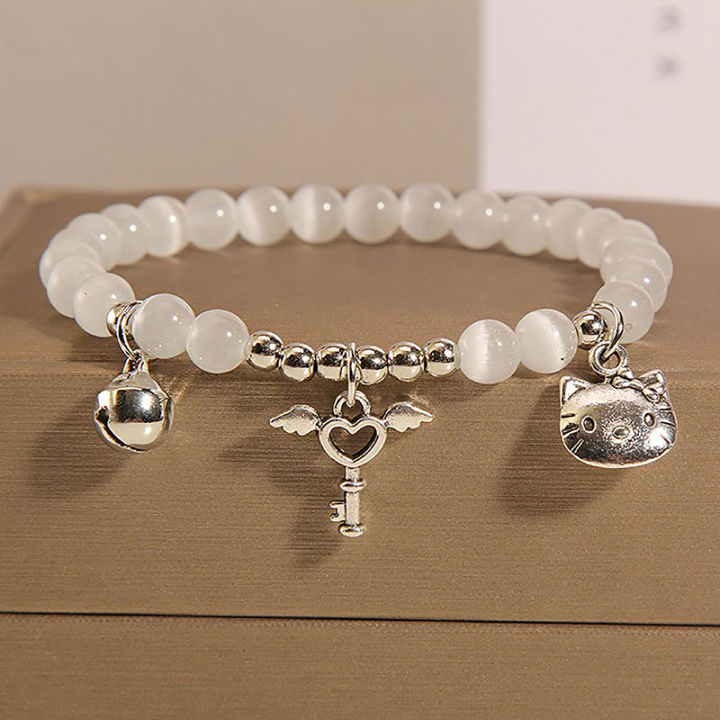 Cartoon Kawaii Sanrio Hello Kitty Beaded Bracelets Cute Bell Heart ...