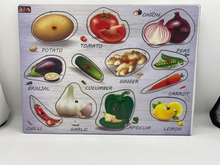 Vegetables Puzzles Kids Wooden Puzzle with Knobs Educational Learning ...