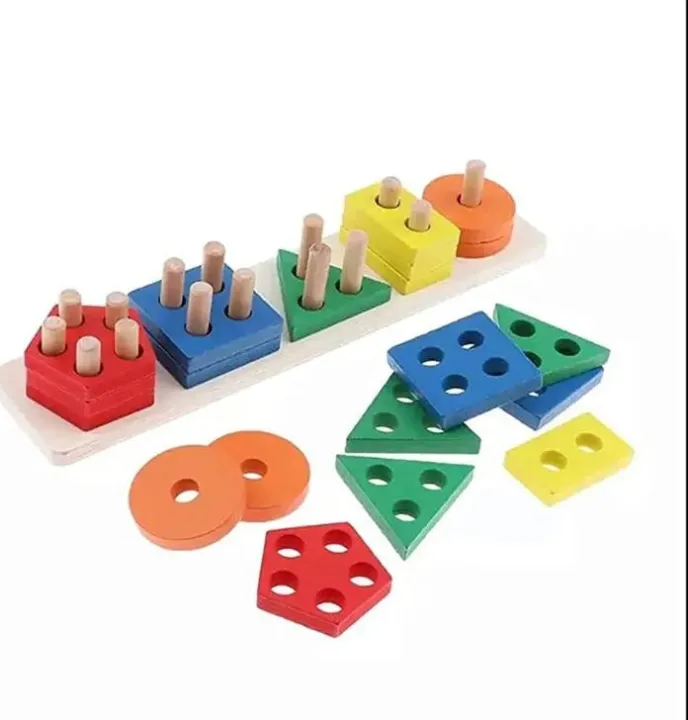 Wooden Sorting Stacking Toys 15 pcs Geometric Shapes Sorting and ...