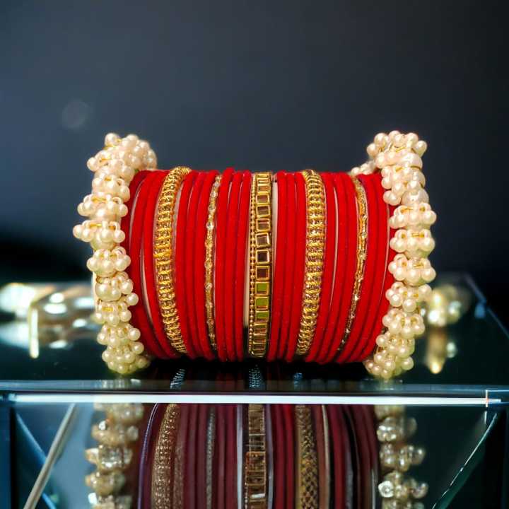 Bridal Set| Matt Kaanch Bangles With Beautiful Pearls Handmade Kara ...