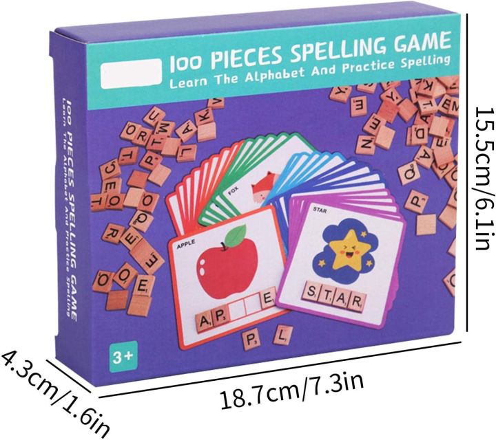 100 Pieces Spelling Game, Alphabet Flash Cards Matching Letter Wooden ...