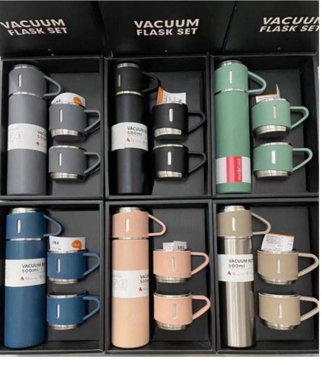Vacuum Flask Set 500ml 12 Hour Lasting Hot & Cool 304 Steel Body | Daraz.pk