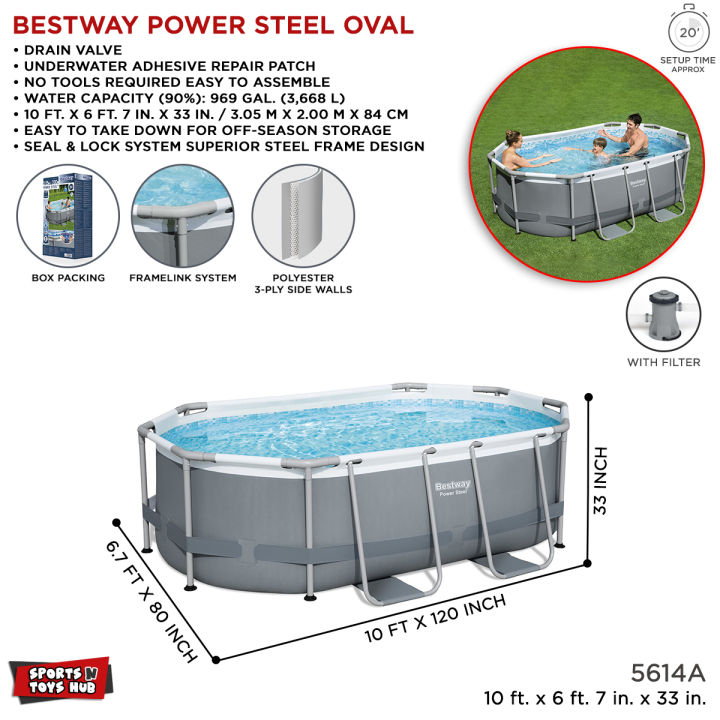 Bestway Above Ground Steel Frame Oval Pool 5614a, 10 Ft x 6.7 Feet x 33 ...