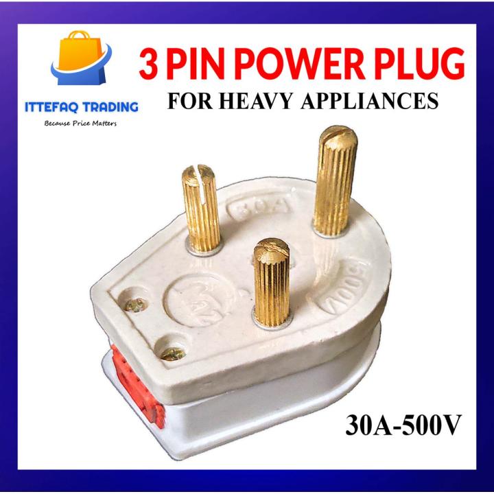 3 Pin Power Plug Ceramic Base 30A 500V Heavy Duty for Heavy Appliances ...