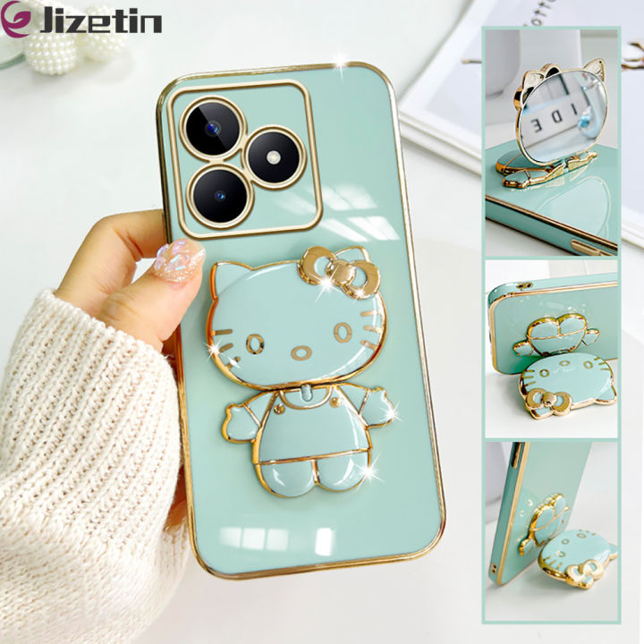 Jizetin for Realme C53 C51 / Narzo N53 Note 50 Back Cover + Mirror + Hello Kitty Bracket 360 ...