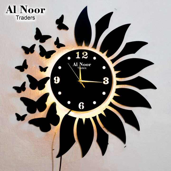 Al Noor Traders Brand Flower Wooden Wall Clock With Premium Light I ...