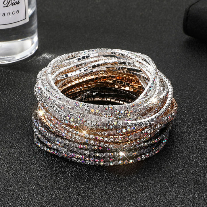 5Pcs/Lot Elastic Crystal Bracelets 2mm Charming Gold Color Crystal ...