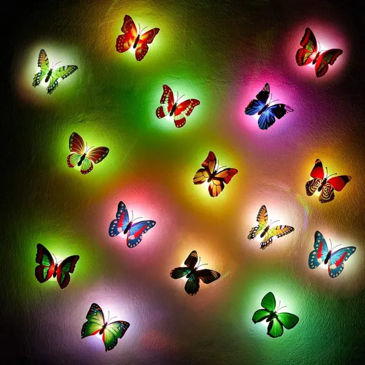 18 Pcs Color Changing Glow In The Dark Led Butterflies For Kids Room ...