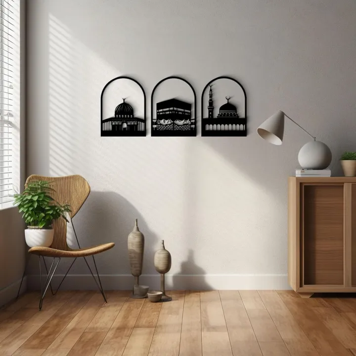 Islamic 3D Wooden Wall Art – Masjid Al-Aqsa & Kaaba Mosque Decor for ...