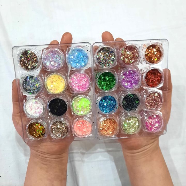 Chunky Glitter 24 Color Glitter Powder Tray for nail eye shadow shimmer ...