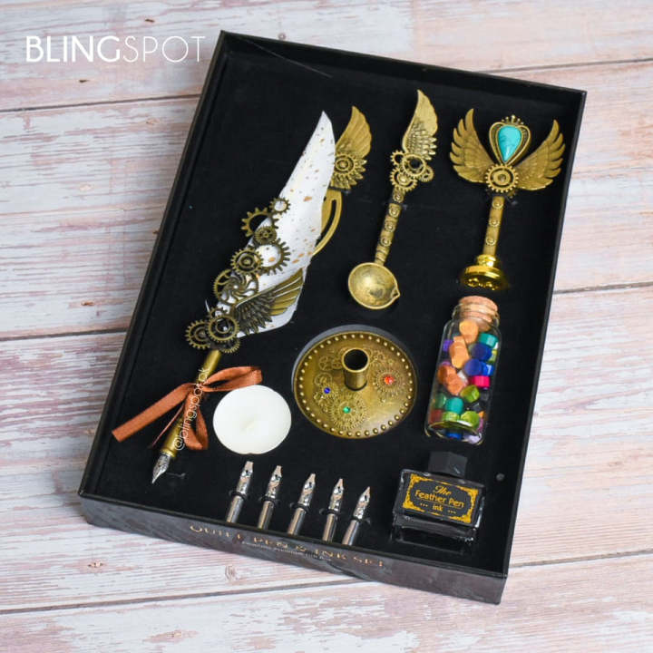 Luxury Vintage White Feather Dip Pen Set - Style 69 | Daraz.pk