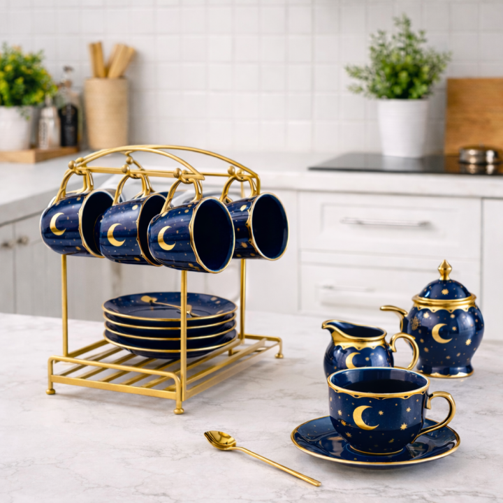 Luxury Tea Set – 6 Cups, Teapot, Milk Jar, Sugar Pot, and Spoons with ...