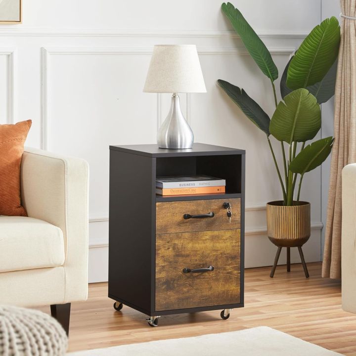 File Cabinet, Under Desk Vertical Cabinet With 2 Drawers and Open ...