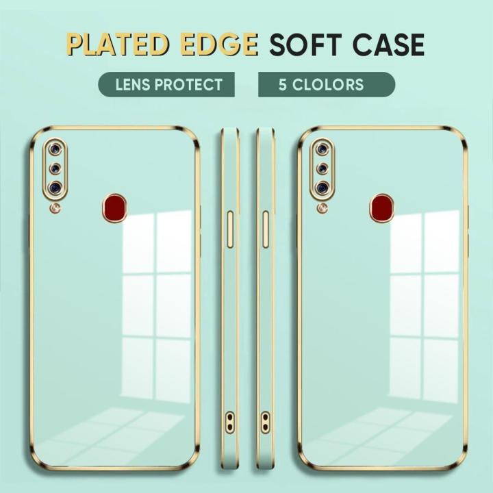 (Free Lanyard) Luxury 6D Plating Case for Samsung Galaxy A20S Back Cover Soft Silicone Square ...
