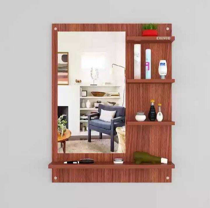Wooden Wall-Mounted Dressing Table with Mirror & Storage Shelves ...