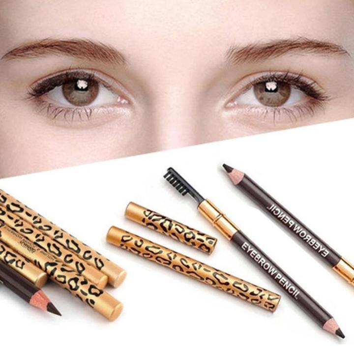 Dual-ended Long Lasting Smmoth Leopard Print Eyebrow Pencil Brush Handy ...
