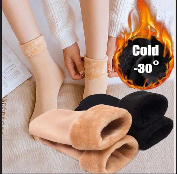 Pair of Black and Skin Socks Fall Velvet Plus Thick Warm Socks For Both ...