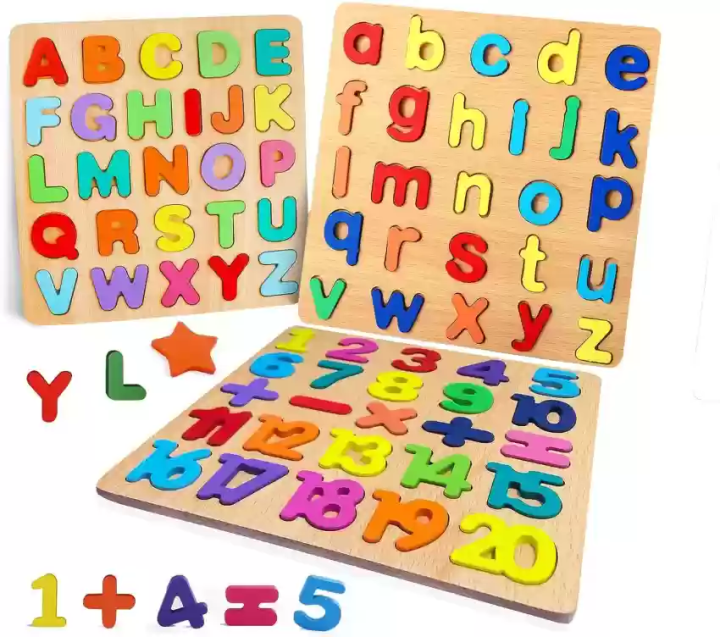 Wooden 3D Puzzles for Toddlers 1 to 5 Year Old, Alphabet Puzzle Number ...