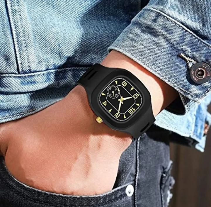 Square Watch Black Dial Analog Silicon Strap Stylish Designer Analog ...