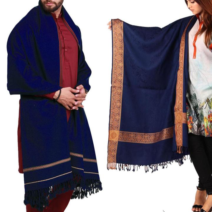 Couple Pack 2 Pure Navy Blue Dhussa + 4 Border Kashmiri Shawls For Men ...