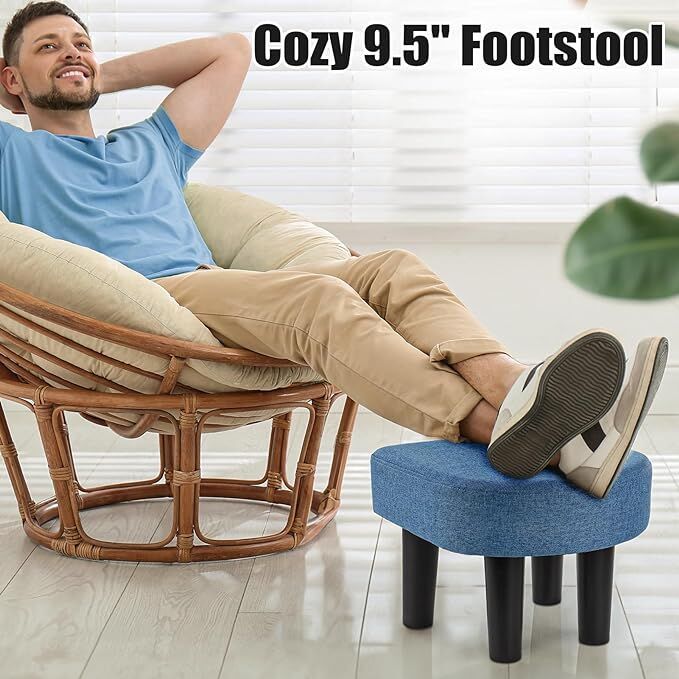 Ottoman Footstool with Handle, D-Shaped Linen Footrest, 9.5" H ...