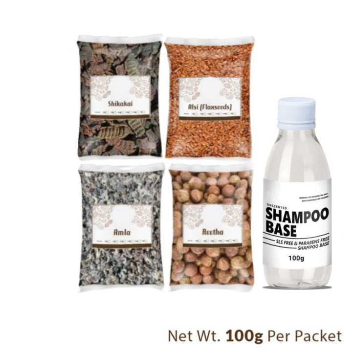 Pack of 05 Amla Reetha Shikakai Alsi Whole / Sabit with Shampoo Base ...