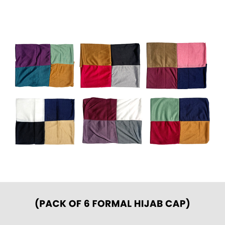 4 in 1 Hijab Caps - Pack of 6 Hijab Caps in 6 Different Colors - All ...