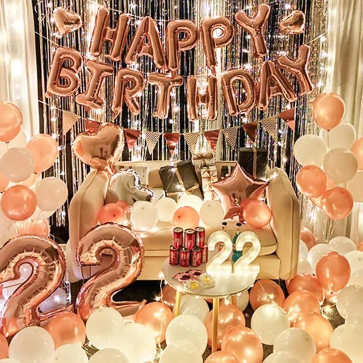 Rose Gold Happy Birthday Decoration Kit Combo 41Pcs for 22 Birthday ...