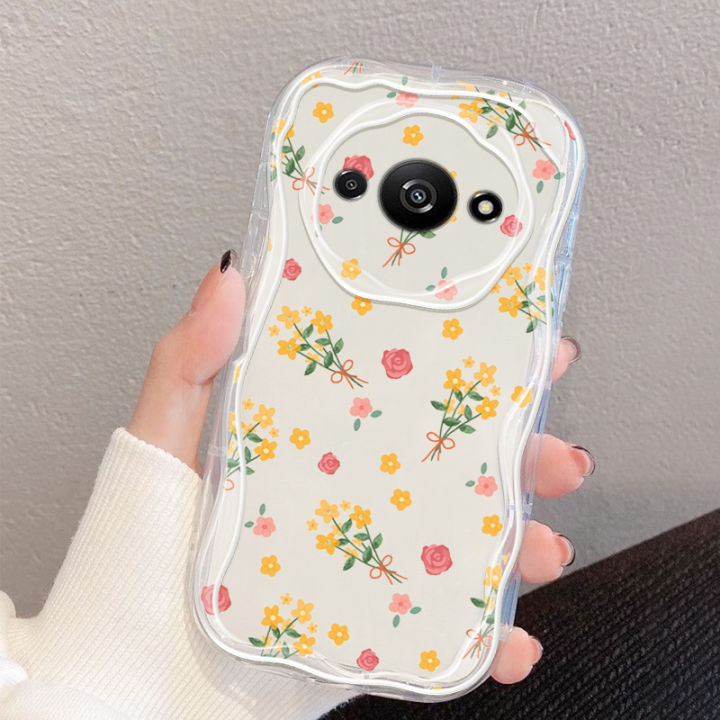 VRQR New Elegant Flowers Phone Case For Redmi A3 Cover Wavy Soft Edge ...