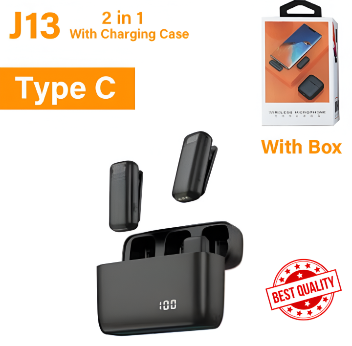 J13 Type C Dual Wireless Lavalier Microphone with Charging Case for ...