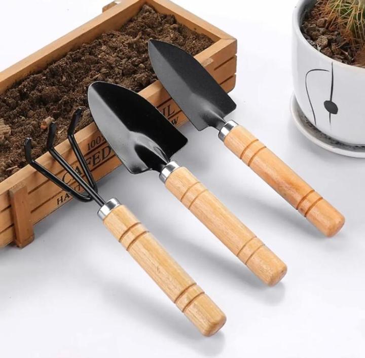 Pack of 3 Gardening tool set Wooden Handle , Set of 3 Piece Garden Tool ...