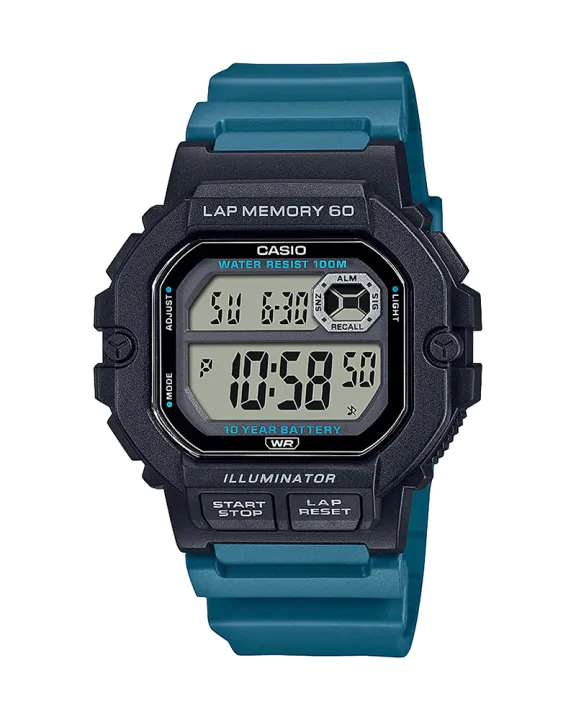 Casio General Illuminator Sports Mens Black Resin Digital Quartz Blue ...