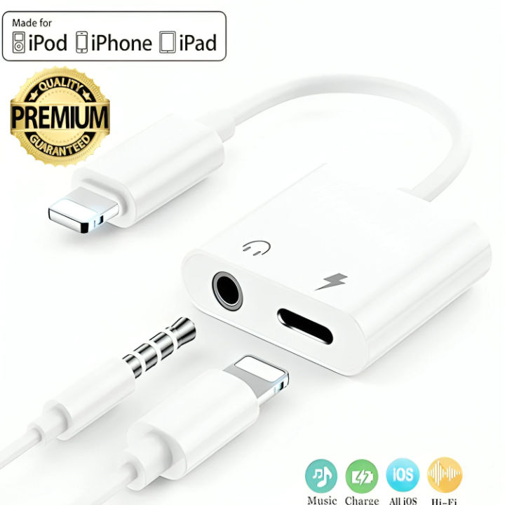 Lightning to 3.5mm 2 in 1 Earphone Audio Adapter For iPhone Charger ...