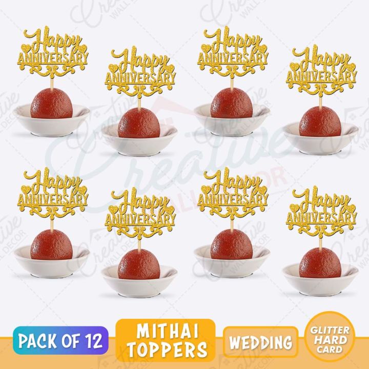 Happy Anniversary Mithai Toppers Pack of 12, Perfect for Engagement ...