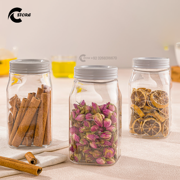 Limon Kitchenware Square Plastic Jar | 950ml Airtight Door Pocket ...