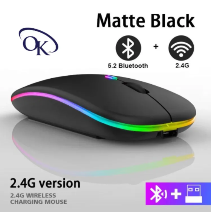 Wireless And Blutooth Mouse With RGB Lighting And RechargeAble Type C ...