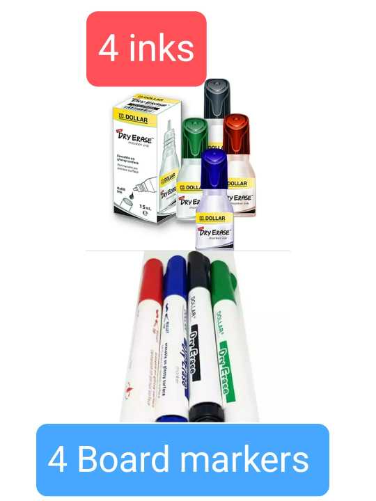 Four Board Markers, and Four inks in a Pack | Daraz.pk