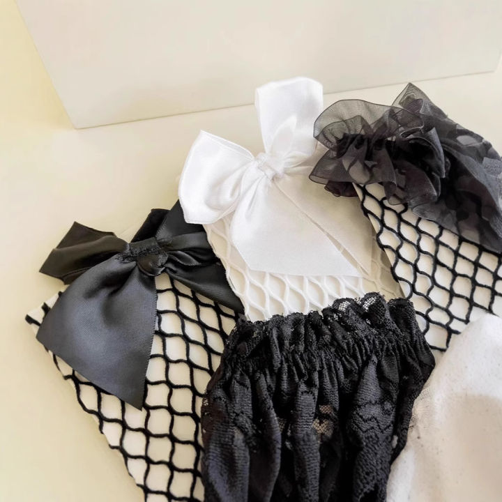 Children's bow fishnet stockings summer baby girl black over the knee ...