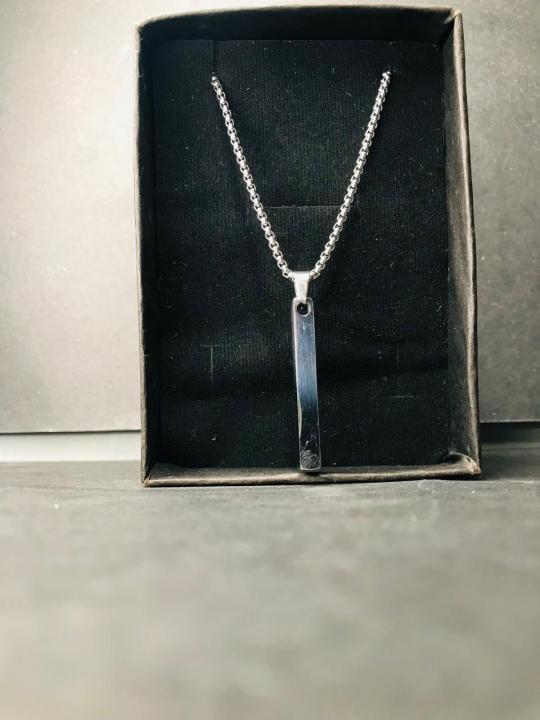 Silver 100% Pure Stainless Steel Vertical Bar Necklace/Locket/Chain for ...