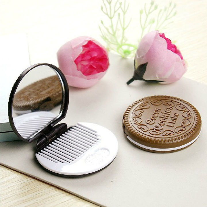 Chocolate Biscuit Round Folding Make Up Mirror Ins Kawai Outside Pocket ...
