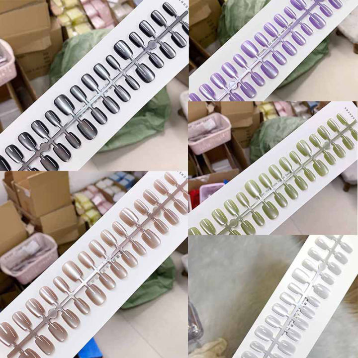 30Pcs Different Size Short Press On Nails Cat Eyes Decoration Wearable ...