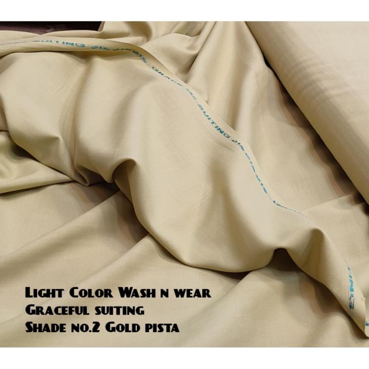 Pure wash n wear suit for men gold pista color full unstitched suit for ...