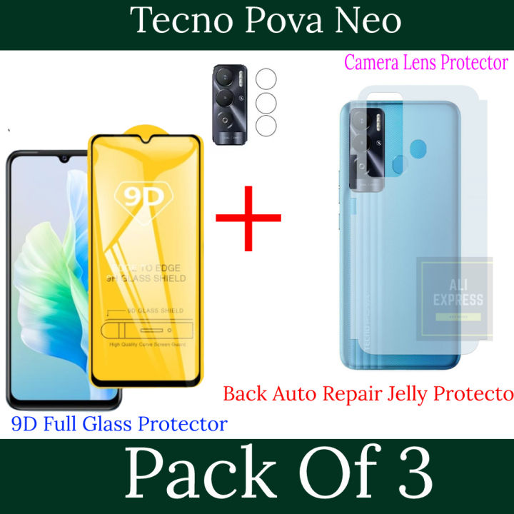 Pack of 3- Tecno Pova Neo 9D 21D Tempered Glass Black Border ...