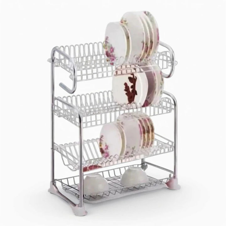 Special Edition B Shape 4-Tier Chrome Dish Rack with Plastic Drip Tray ...