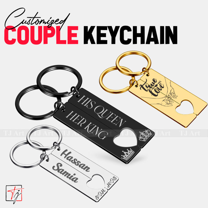 2 in 1 Customized Heart Shape Name & Logo Engrave Couple Key Chain ...